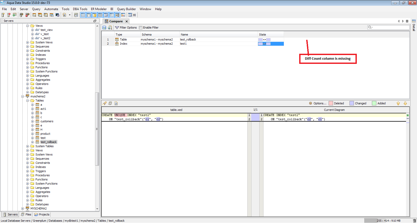 #11438: Add Diff Count column in compare window of ER-Modeler | Aqua Data Studio