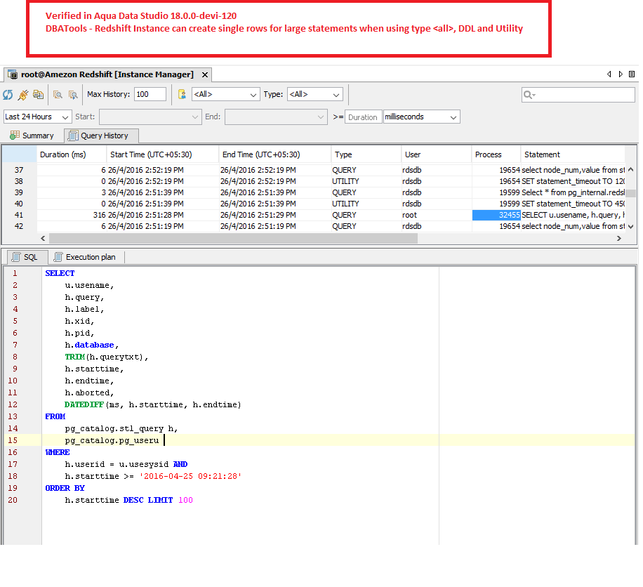 #14161: DBATools - Redshift Instance can create multiple rows for large statements when using ...