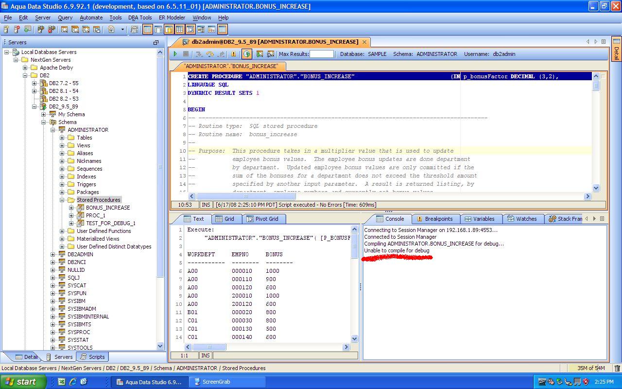#1717: Debugger for DB2 -- Cannot debug Procedure | Aqua Data Studio