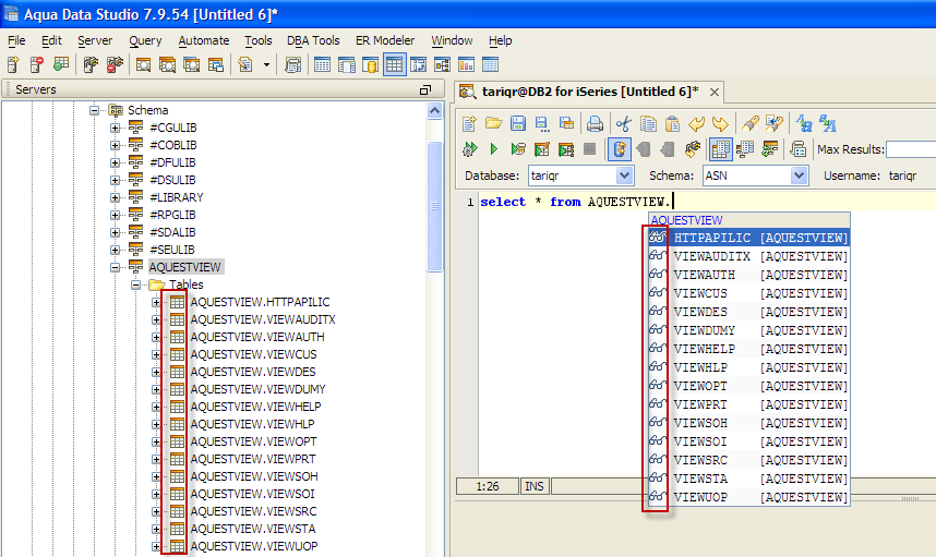 #2910: Autocompletion for schema AQUESTVIEW iSeries | Aqua Data Studio