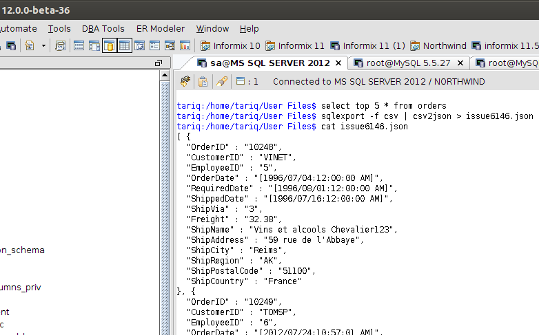 #6146: Export data via JSON | Aqua Data Studio